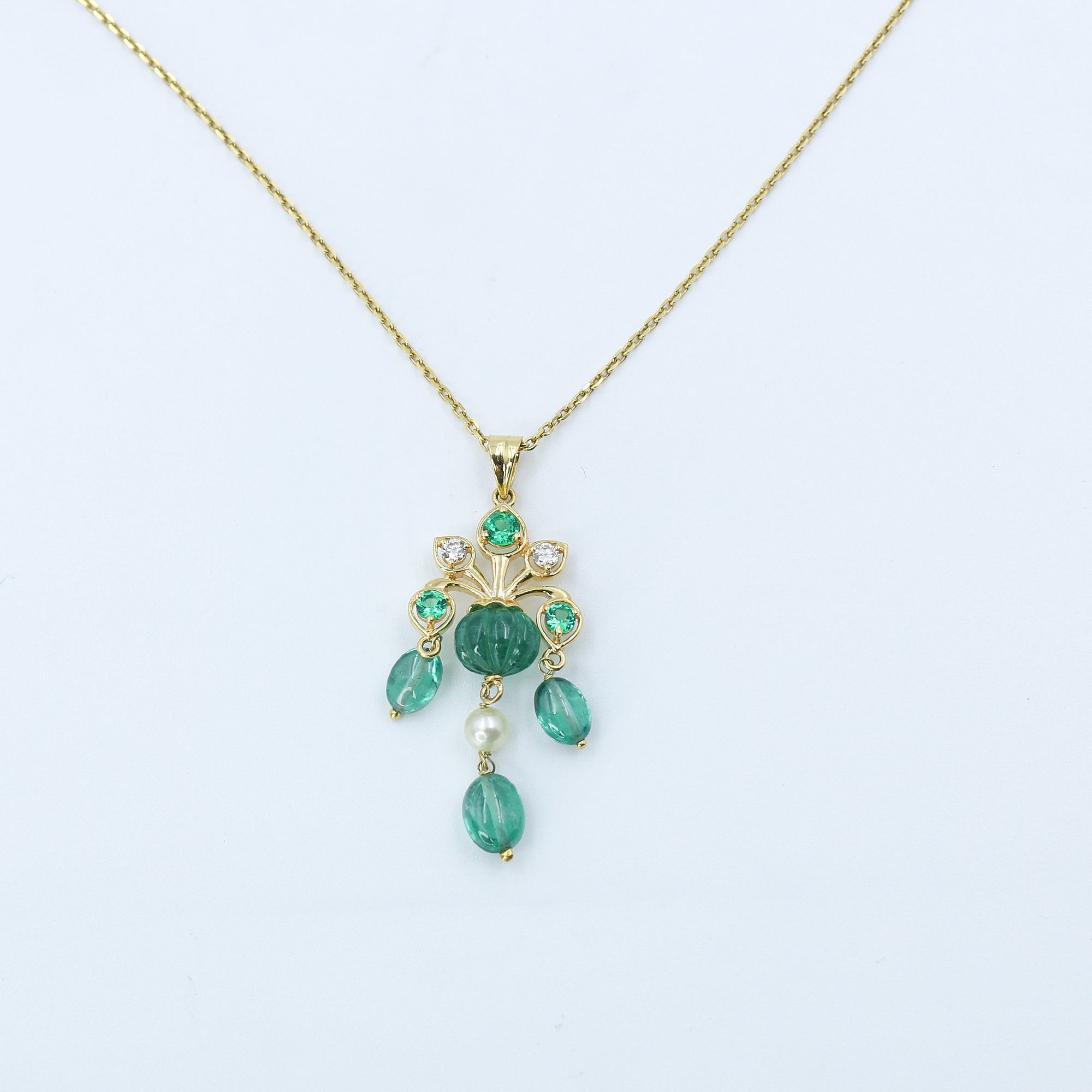 Yellow Gold Hydro Gemstone Cluster Pendant with Chain – Anirudh Jewels